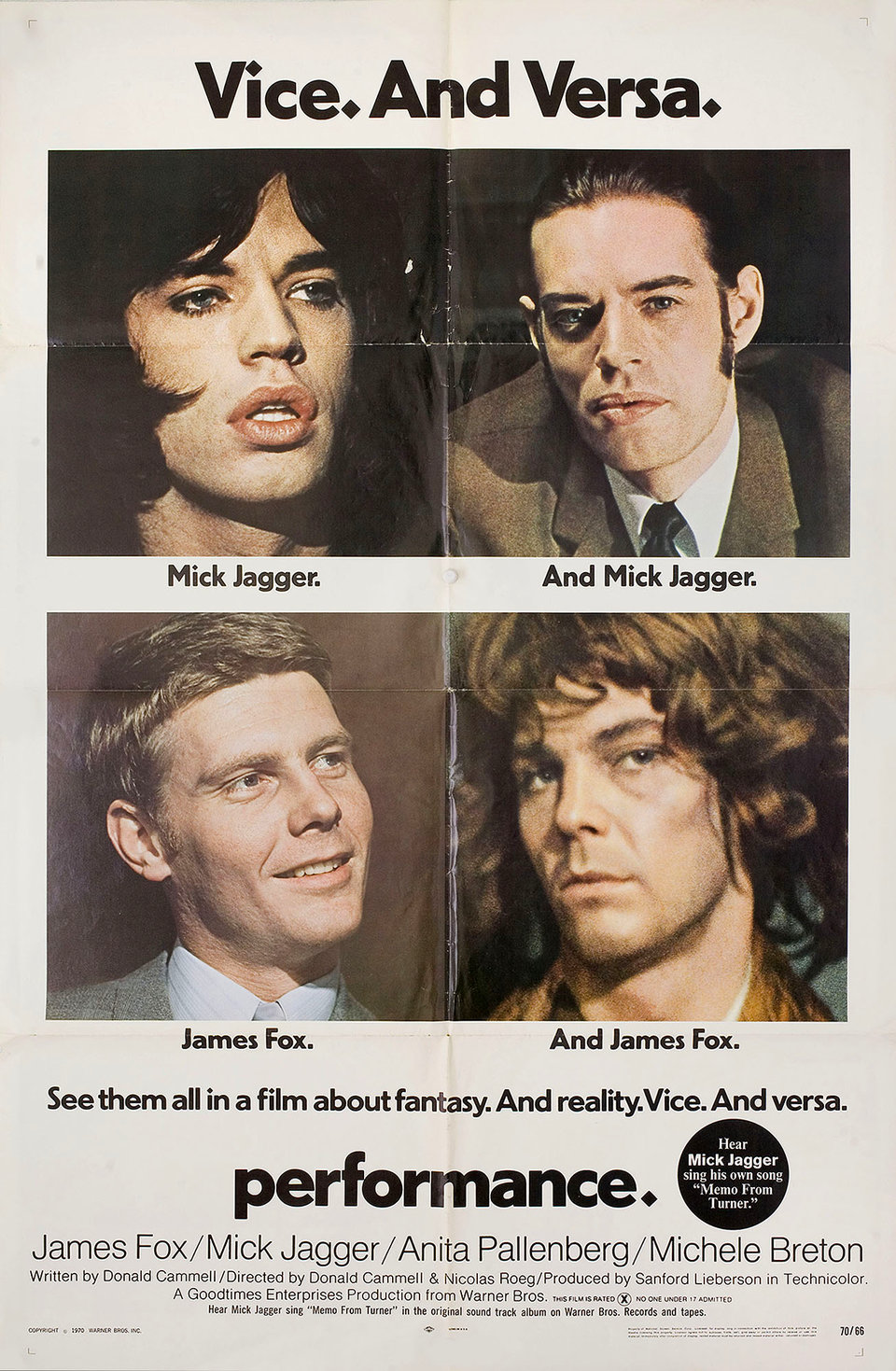 Performance 1970 U.S. One Sheet Poster - Posteritati Movie Poster Gallery