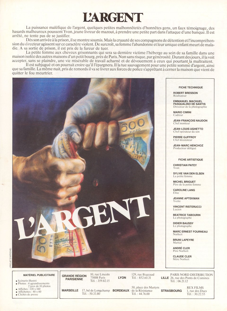 L'argent Original 1984 French Movie Program - Posteritati Movie Poster ...