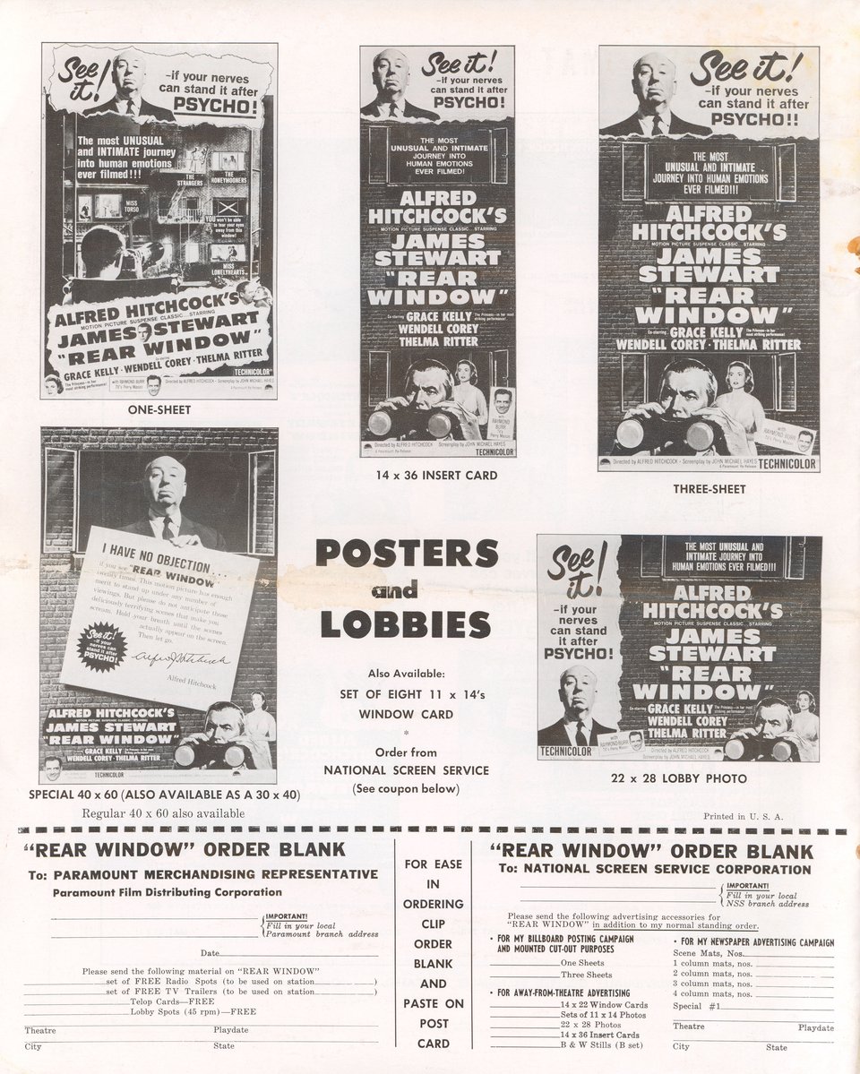 Rear Window Original R1962 U.S. Movie Pressbook - Posteritati Movie Poster Gallery