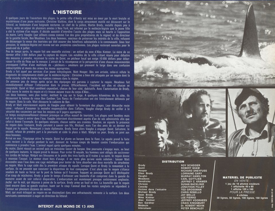Jaws Original 1975 French Movie Herald - Posteritati Movie Poster Gallery