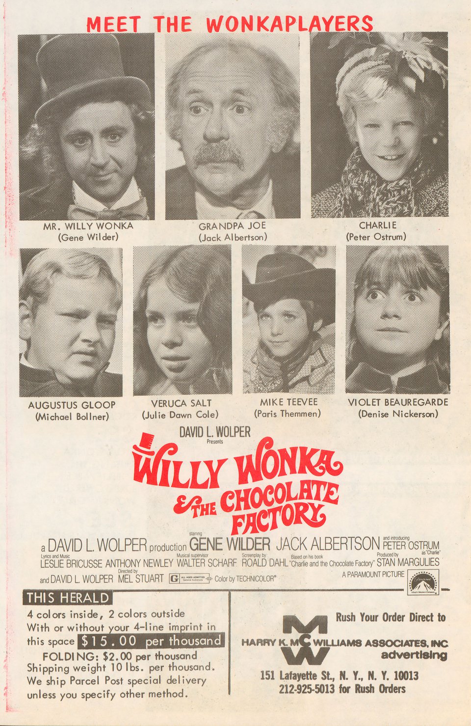 Willy Wonka & the Chocolate Factory Original 1971 U.S. Movie Herald ...