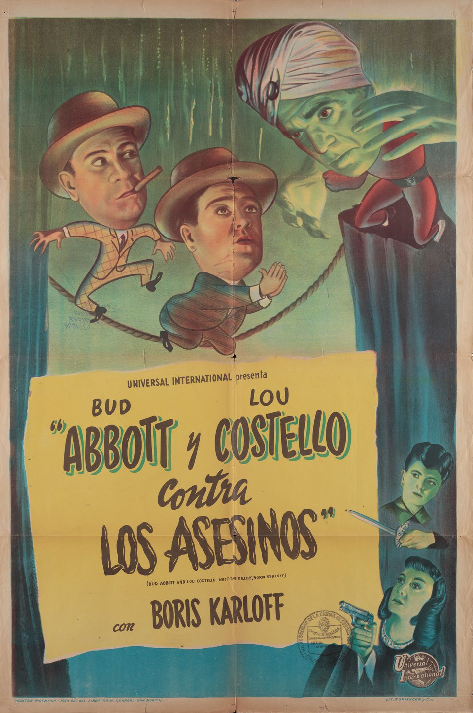 Abbott and Costello Meet the Killer, Boris Karloff Original 1949 Argentine Movie Poster ...
